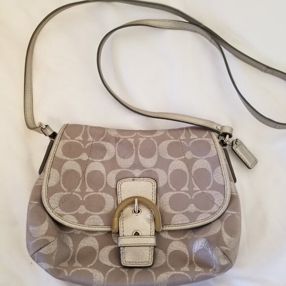 Coach | Bags | Authentic Coach Canvas Leather Signature C Metallic ...